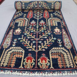 10 Ft Navy Blue Tree of Life Runner Rug, Afghan Hand Knotted Pictorial ...