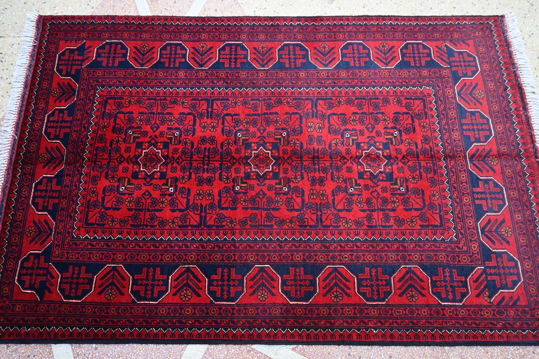 5x3 Area Rug, 5.3 X 3.4 Ft, Afghan Rug, Red Rug for Living Room ...