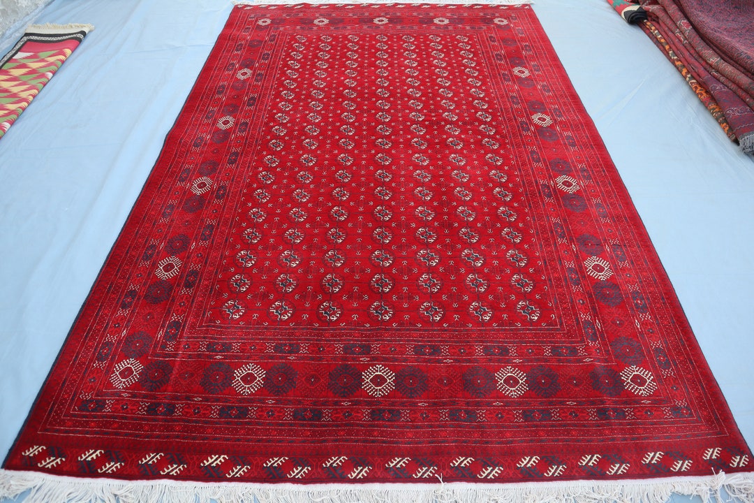 7x10 Ft Turkmen Bukhara Rug, Red Shape Fine Quality Rug, Mowri Gul ...