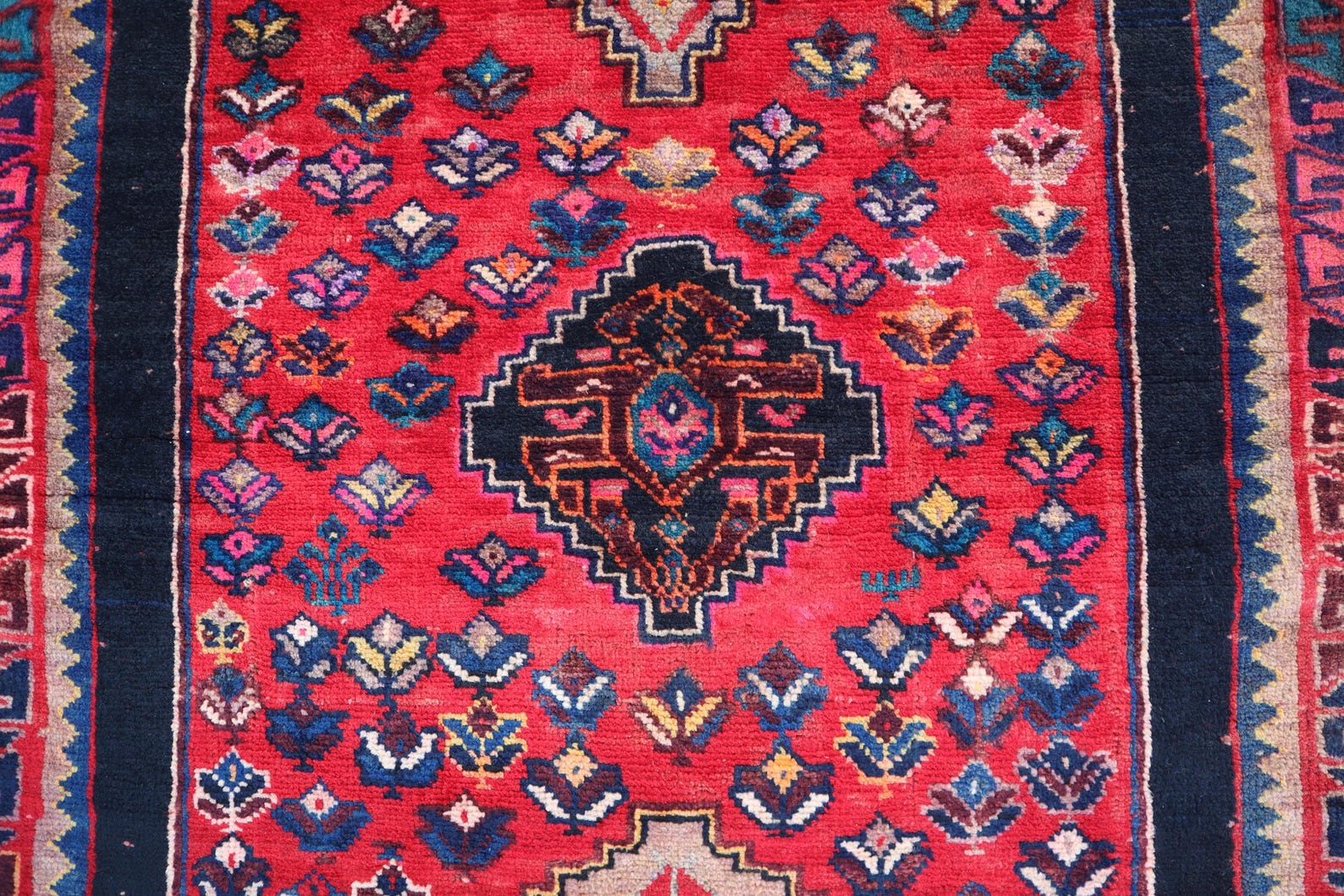 3x5 Ft Antique Caucasian Rug Turkmen Tribal Medallion Red Rug, Vintage ...