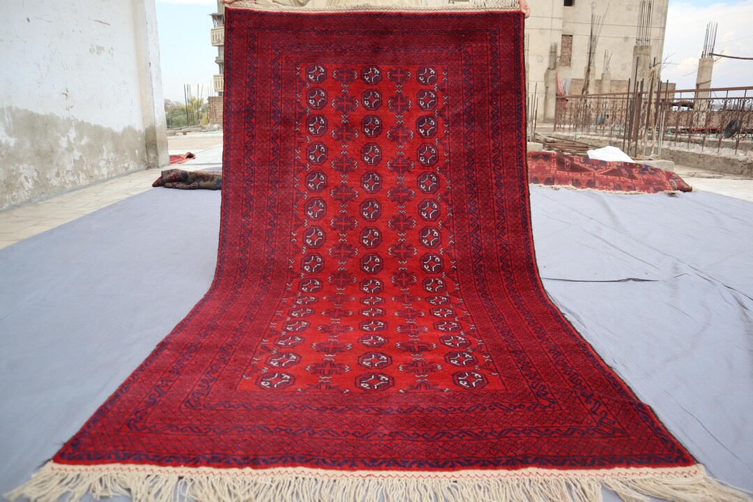 3'6x6'3 Tribal Geometric Rug, Afghan Handmade Wool Oriental Rug ...