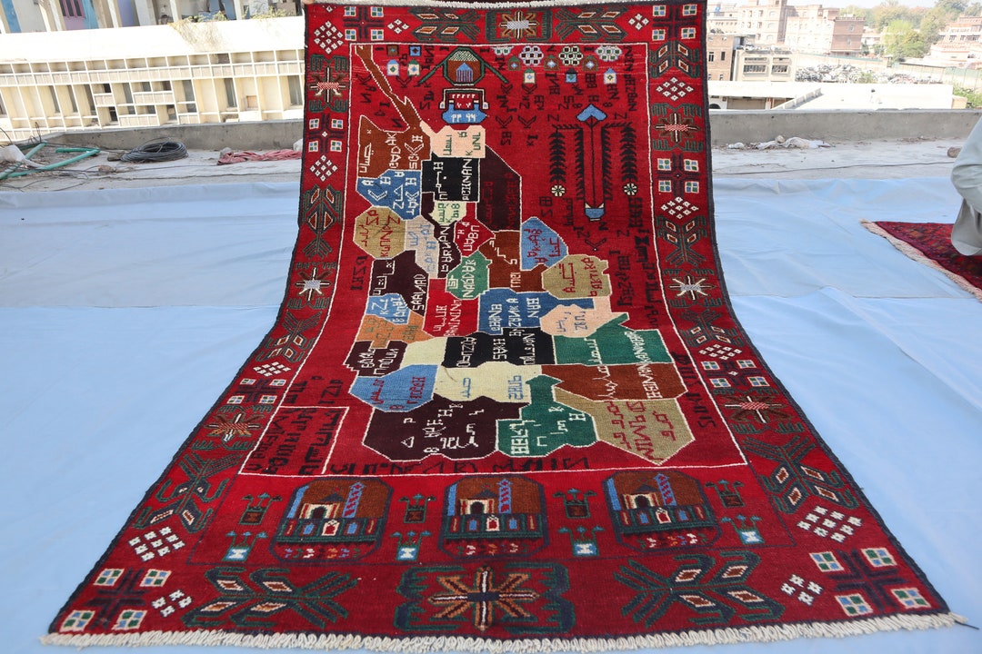 4x6 Ft Afghanistan Map Design Vintage Rug/ Afghan Handmade Vintage Area ...