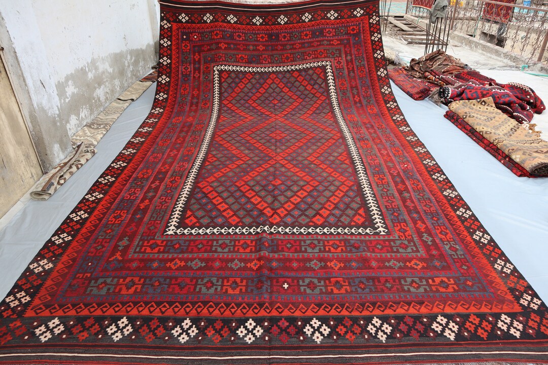 10x17 Ft, Antique Large Rug, Afghan Kilim Vintage Handmade Red Rug ...