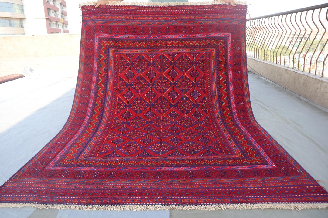 5x6'6 Ft Square Afghan Antique Rug, Geometric Berjesta Area Rug ...