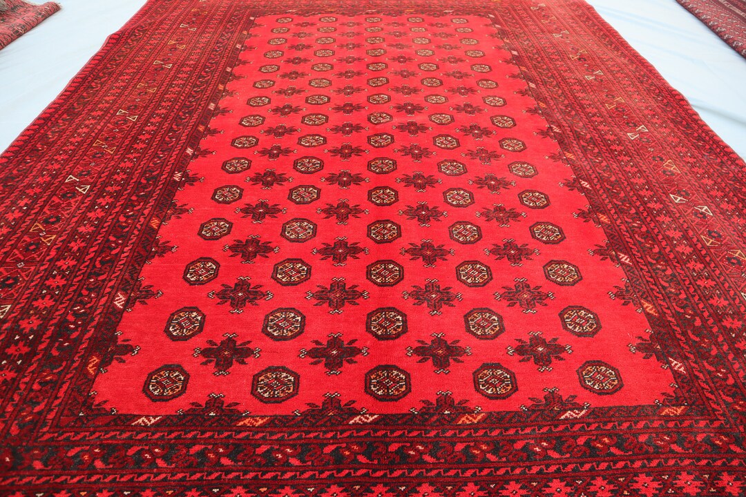 6'9x9'5 Ft Afghan Bukhara Rug/ Vintage Turkmen Handmade Wool Area Rug ...