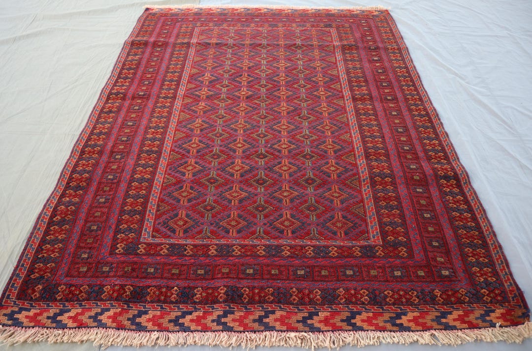 5x6 Ft Mashwani Area Rug Afghan Handmade Soft Pile Wool Oriental Red ...