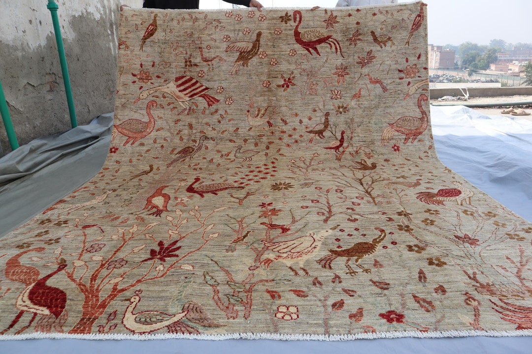 8x10 Animal Pictorial Rug- Authentic Birds Tree of Life Art Rug- Large ...