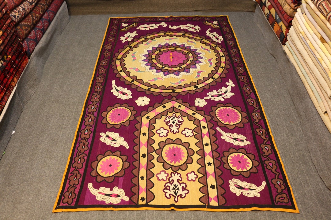 7.10 X 4.8 Ft,vintage Silk Embroidery Turkman Bukhara Suzani Antique ...