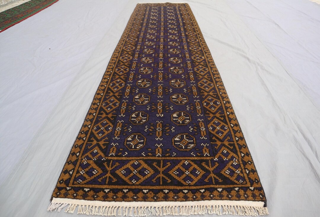 2'4x9'7 Ft Afghan Runner Rug/ Handmade Plush Soft Wool Rug/ Turkmen ...
