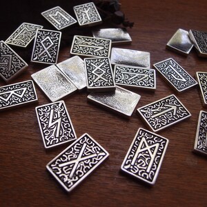 Silver-plated Metal Rune Set With Leather Pouch, Full Elder Futhark ...