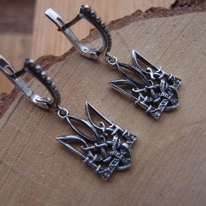 Ukrainian Tryzub Trident Silver Earrings With Cossack Swords ...
