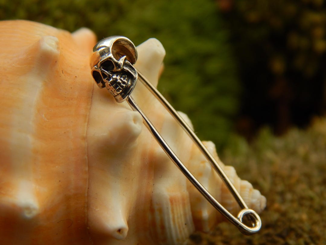 Skull Gothic Biker Safety Pin Sterling Silver Industrial Piercing Pin ...