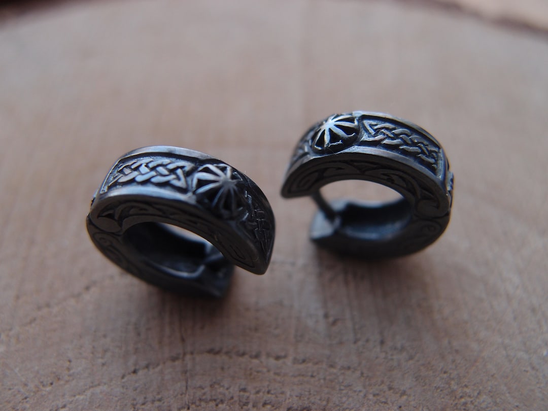 Pair of Celtic Viking Silver Men Earring 0.6 Inch Black Sterling Silver ...
