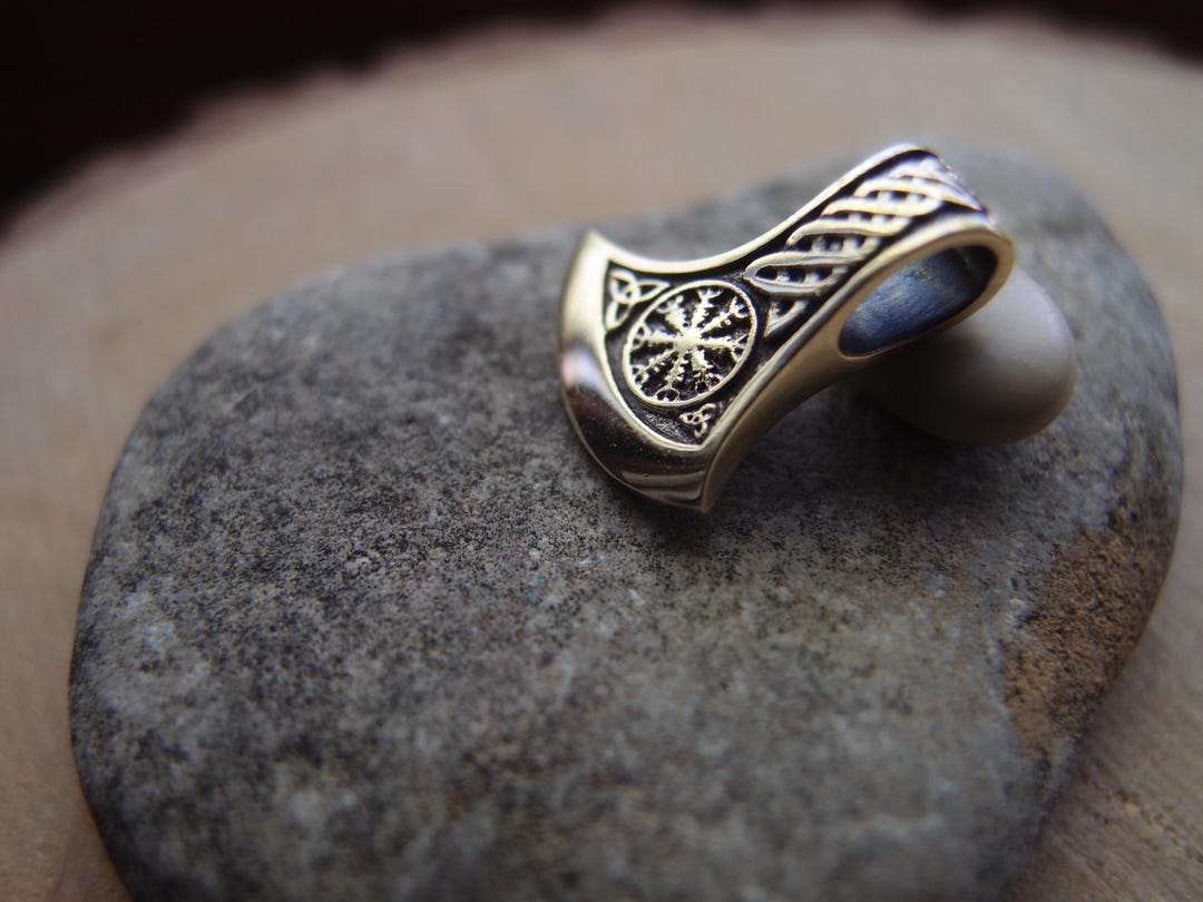 Gold-plated Perun Axe With Aegishjalmur Helm of Awe Sterling Silver ...