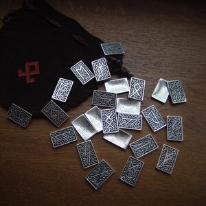 Silver-plated Metal Rune Set With Leather Pouch, Full Elder Futhark ...