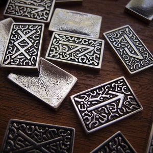 Silver Plated Elder Futhark Rune Set, Leather Pouch, Divination Tools ...
