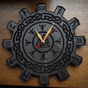 Viking Wooden Wall Clock: Runes, Helm of Awe, Valknut Symbols - Etsy
