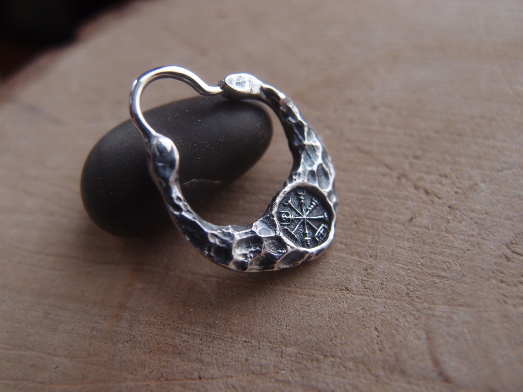 Vegvisir Viking Compass Hoop Earring 0.75 Inches Sterling Silver Celtic ...