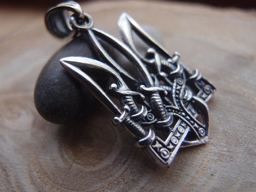 Tryzub Ukrainian Trident With Cossack Swords Sterling Silver Big ...