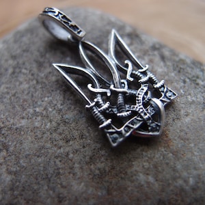 Tryzub Ukrainian Trident With Cossack Swords Sterling Silver Big ...