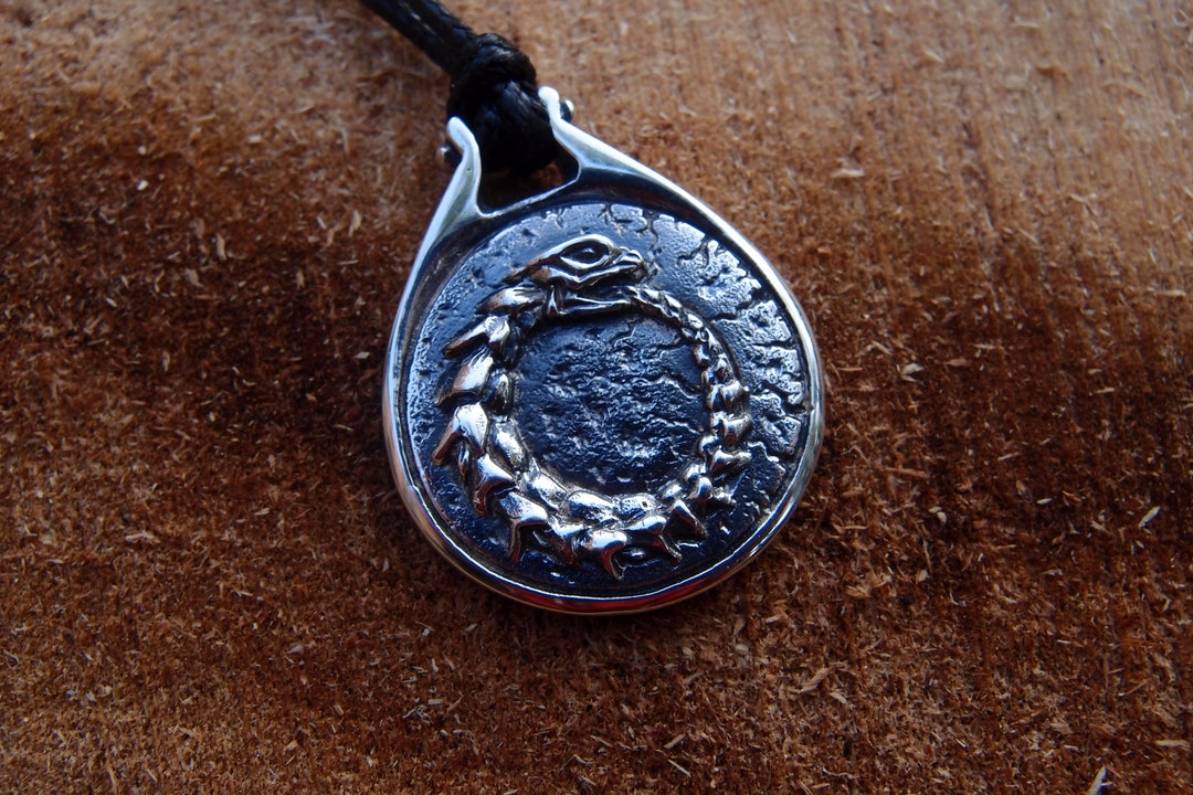Ouroboros Snake Sterling Silver Amulet, Jormungandr Pendant, Serpent ...