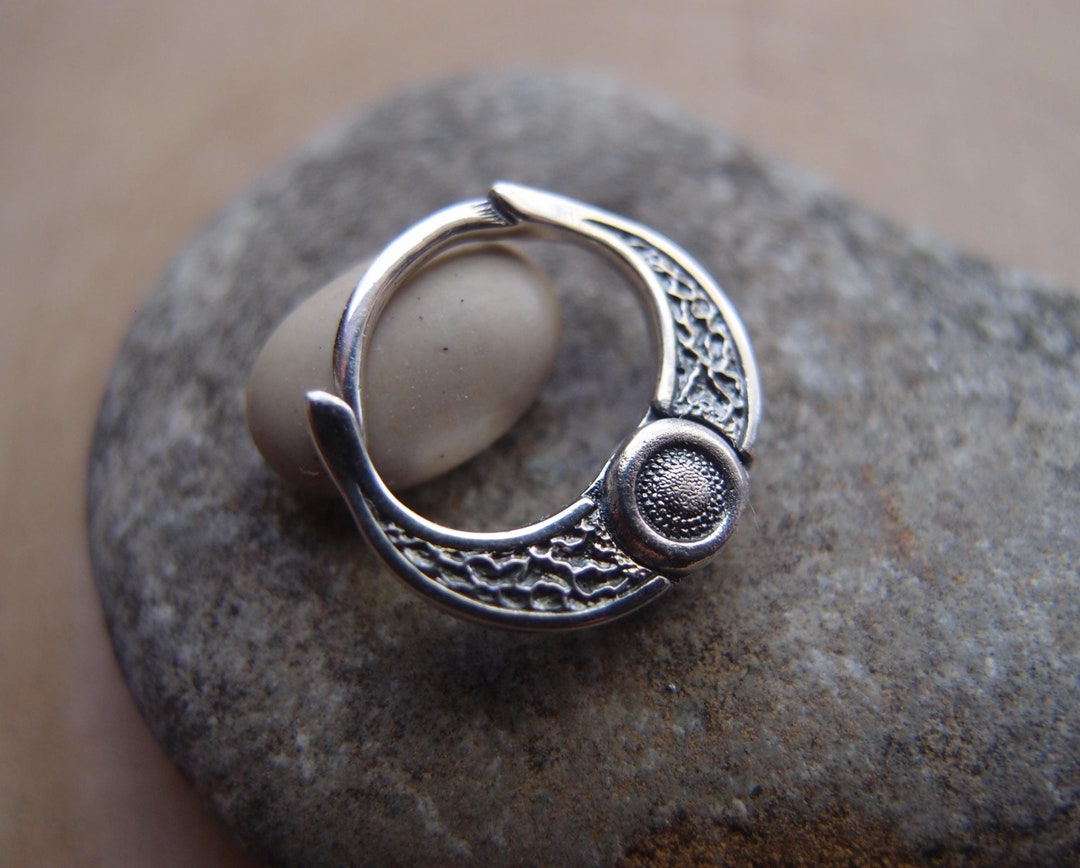 Forged Stone Sterling Silver Septum Ring: Celtic Viking Nose Piercing ...