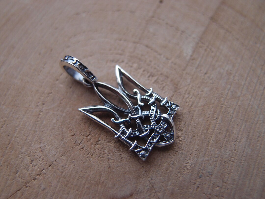 Ukrainian Tryzub Trident Pendant Necklace With Cossack Swords Sterling ...