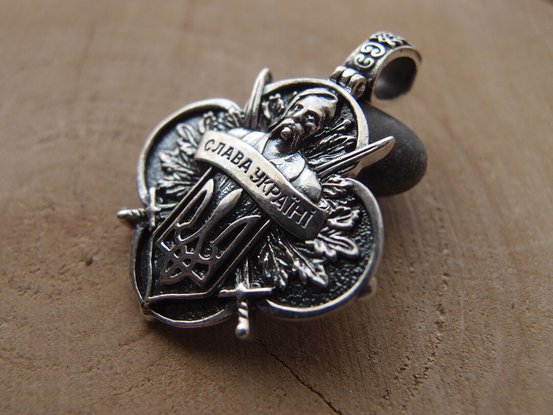 Ukrainian Cossack-witcher Big Sterling Silver Pendant Necklace Glory to ...