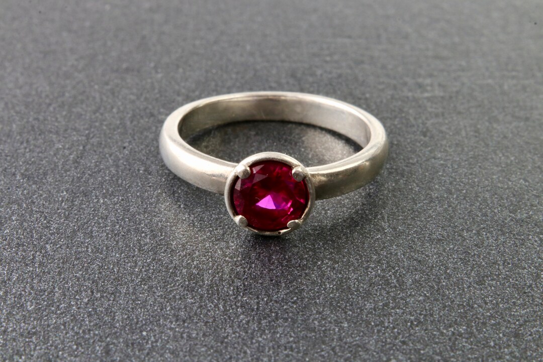 Sterling Silver Ruby Ring, Small Silver Ring Pink Ruby, Minimalistic ...