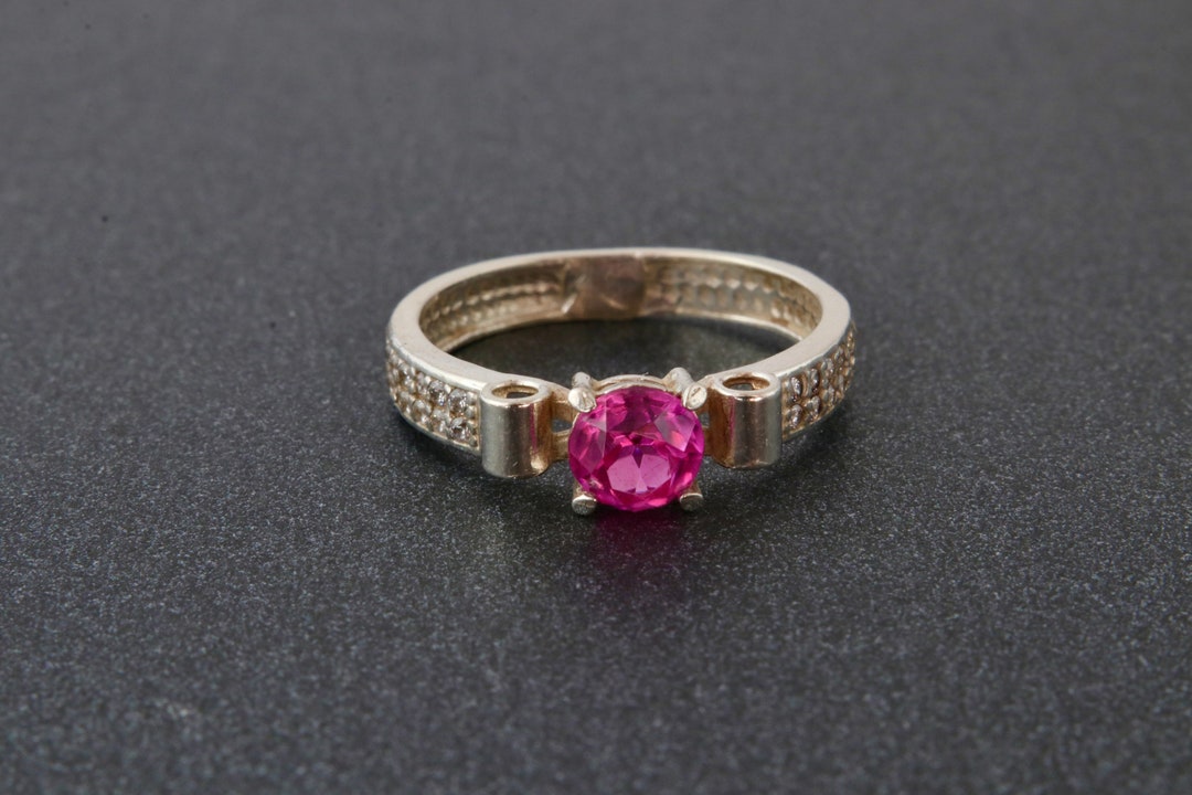 Sterling Silver Ruby Ring Small Silver Ring Pink Ruby White - Etsy