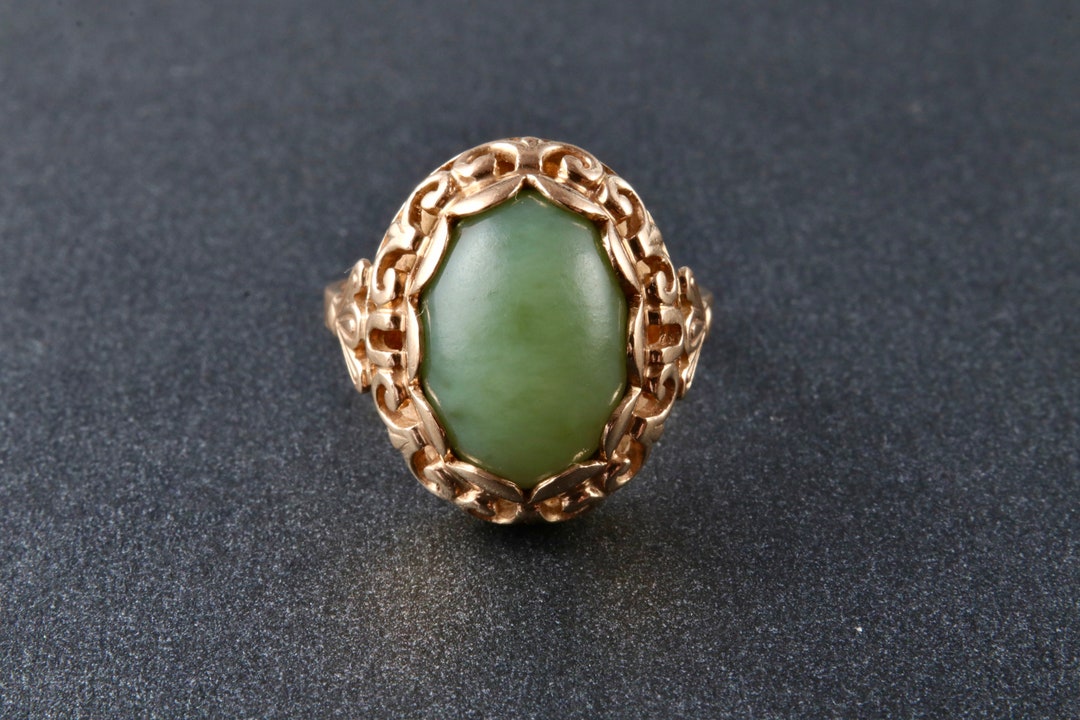 Soviet Gold Ring With Jade 583 Gold 14k Green Ring Filigree - Etsy