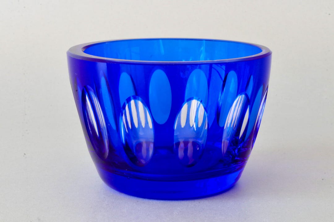 Vintage Bohemian Cobalt Blue Candle Holder With Clear Cut Crystal ...