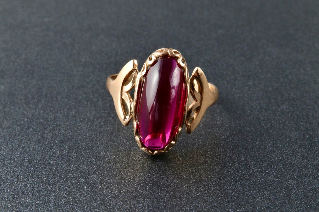 Vintage Gold Ring With Ruby, Soviet Gold Ring With Red Ruby, Gold 583 ...