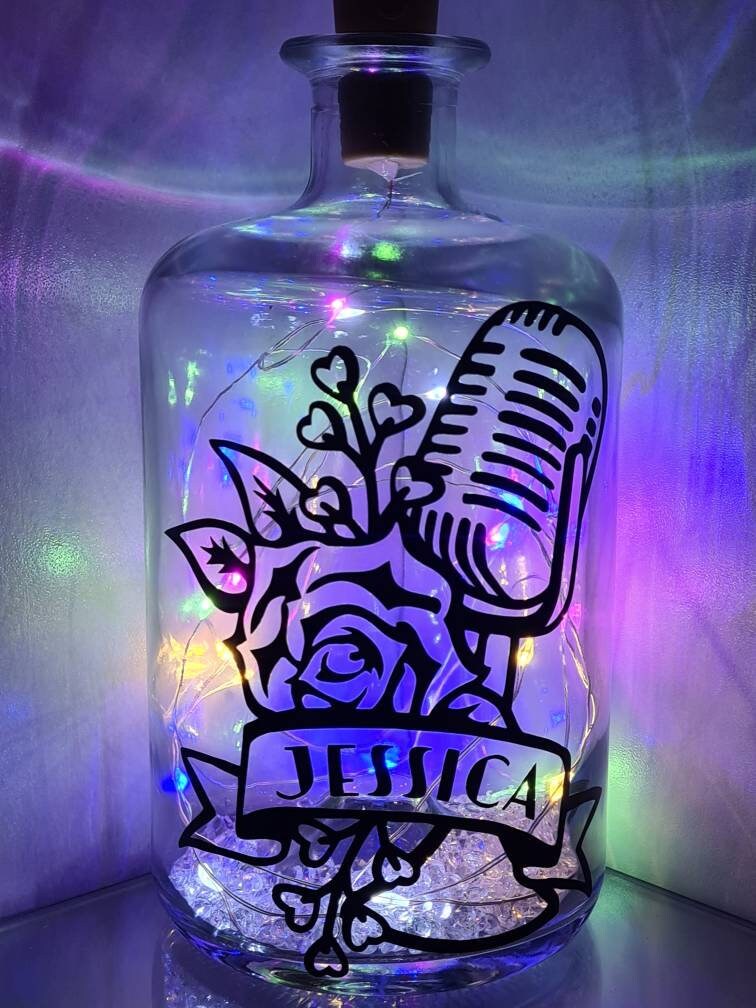 Personalised Floral Microphone Bottle Lamp, Unique Music Present. - Etsy UK