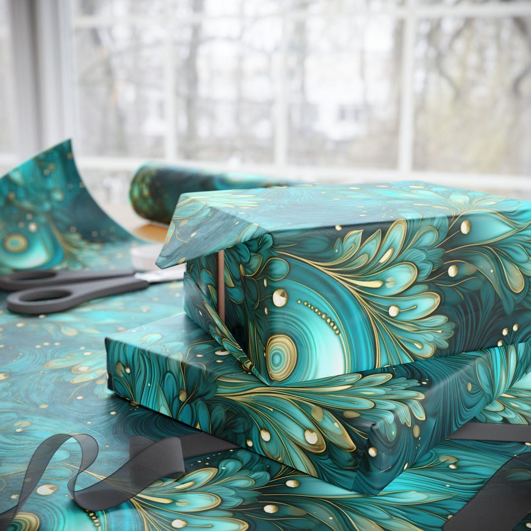 Teal Swirl Wrapping Papers, Premium Wrapping Paper, Turquoise Wrapping ...