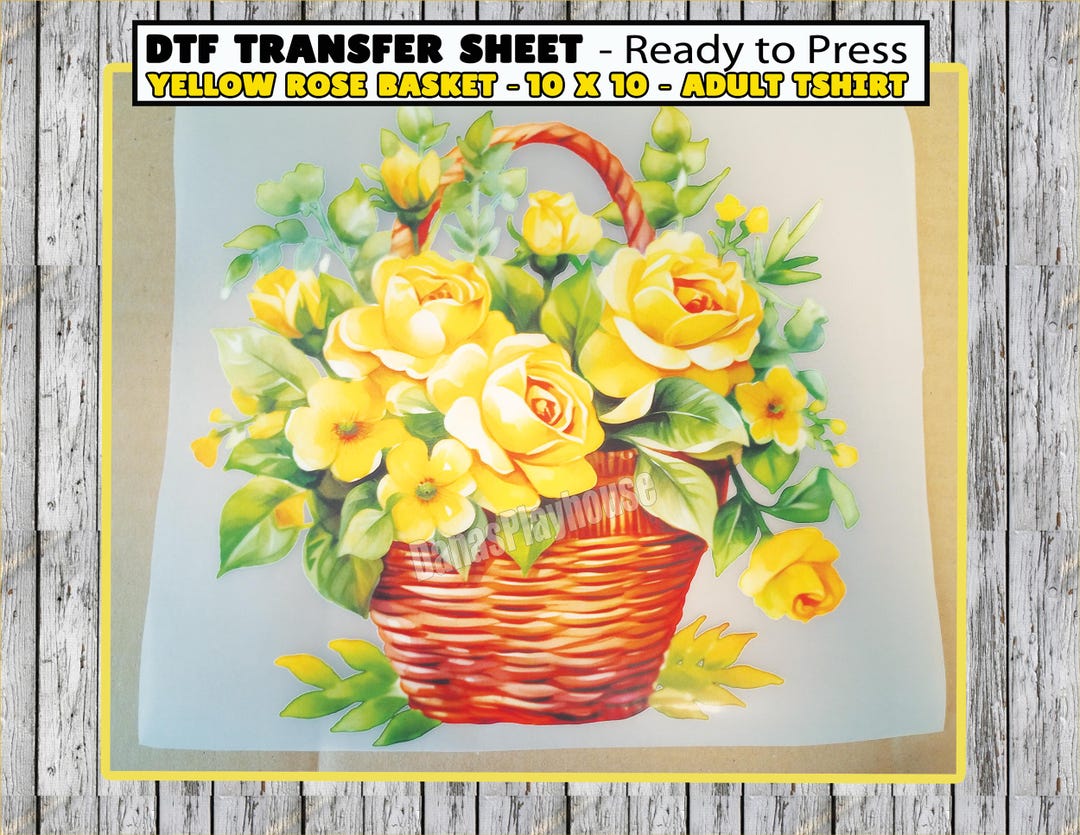 Yellow Rose DTF Transfer, Ready to Press, Direct to Film Transfer ...