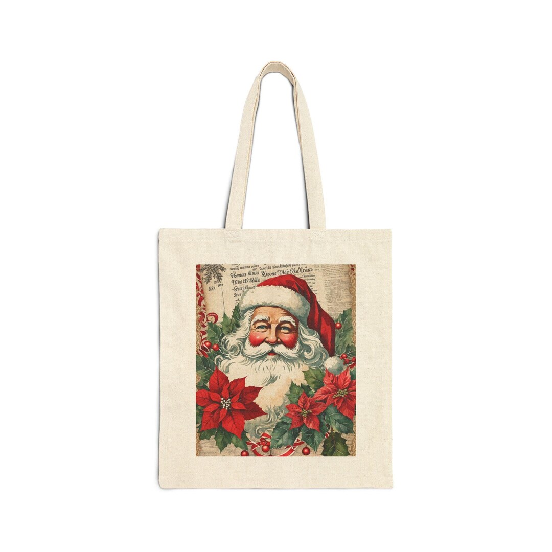 Santa Tote Bag, Santa Claus Tote Bag, Novelty Bag, Canvas Bag, Vintage ...