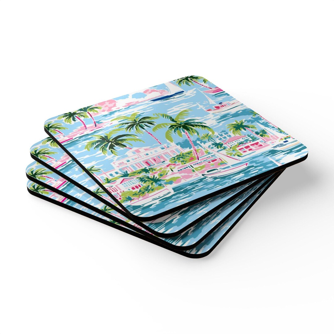 Preppy Beach Coaster Set, Preppy Coasters, Set of Coasters, Summer ...