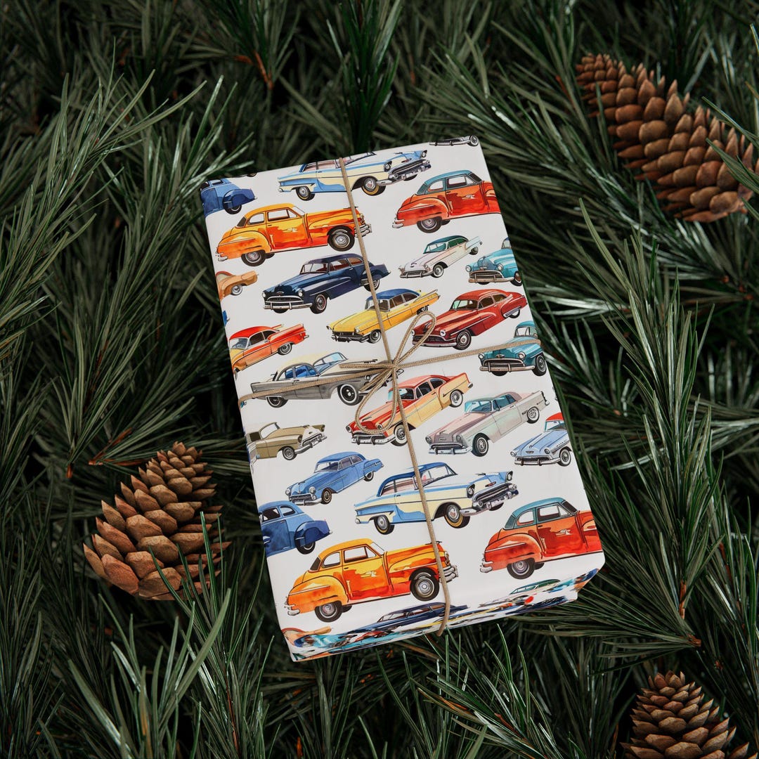 Premium Wrapping Paper Vintage Cars Wrapping Paper,cars Giftwrap,kids ...