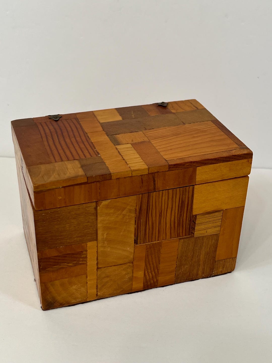 Vintage Parquet Style Wood Box, Mixed Wood, Trinket Box, Lidded Box ...
