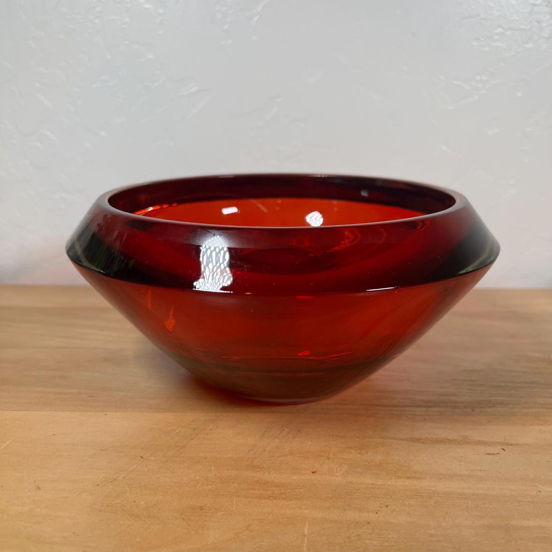 Heavy Teleflora Ruby Red Glass Bowl | Vintage Art Glass - Etsy