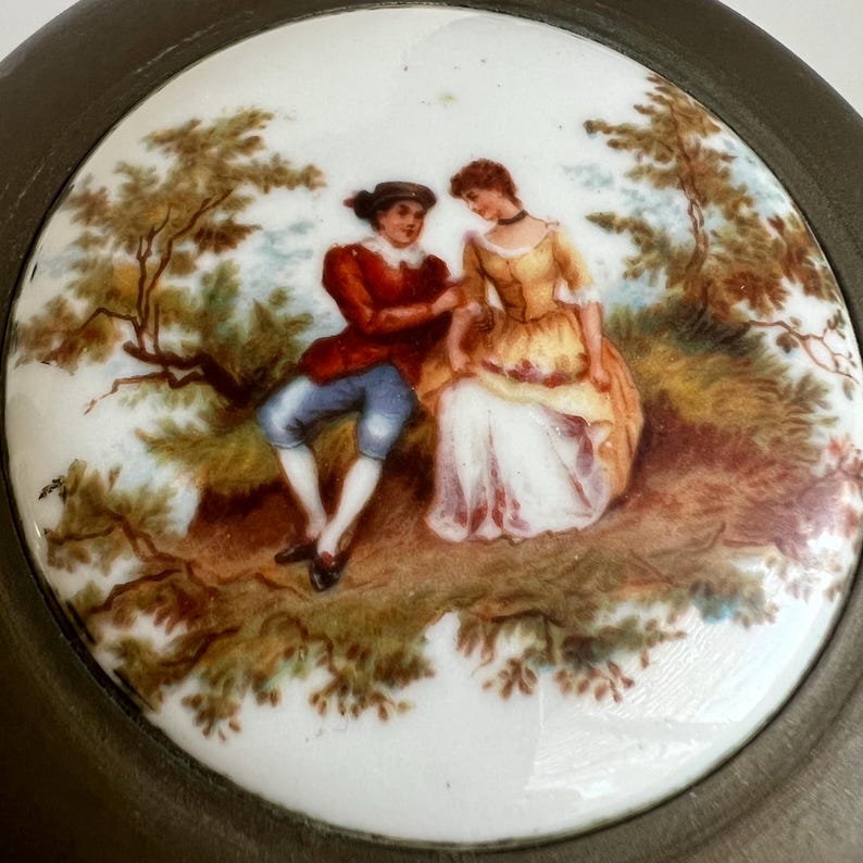 Victorian Footed Metal Powder Music Box, Painted Tin Antique Vanity ...
