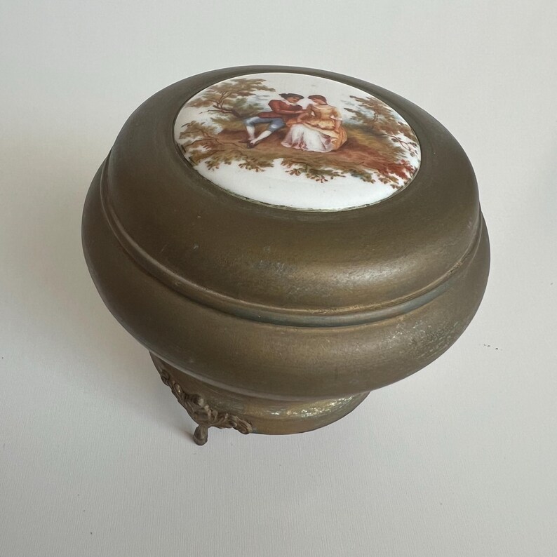 Victorian Footed Metal Powder Music Box, Painted Tin Antique Vanity ...