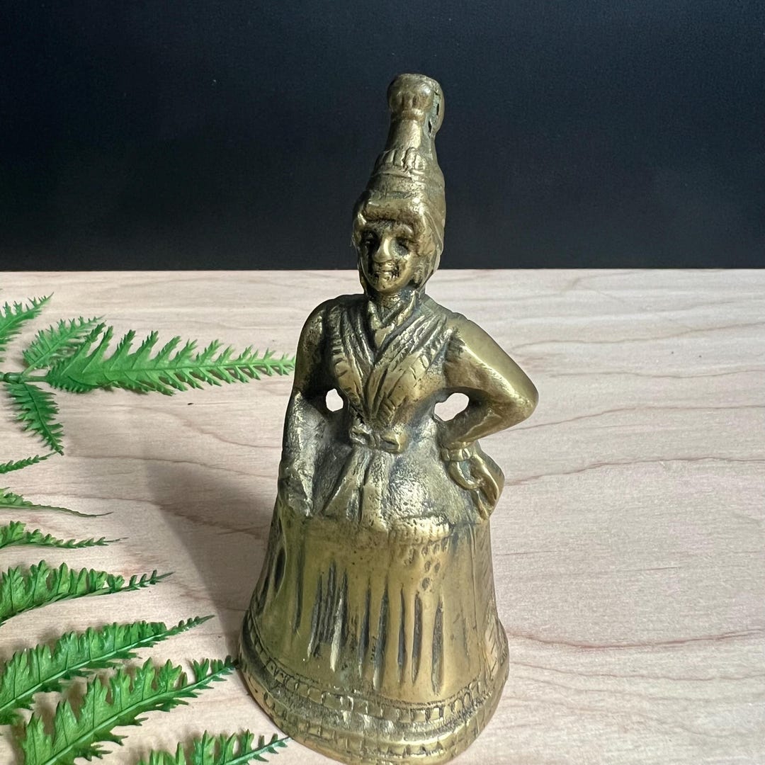 Vintage Brass Lady Bell • 4 1/4” Tall Brass Figurine Bell • Victorian ...