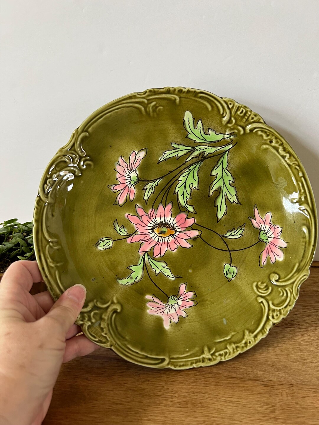 Antique Majolica Plate, Imperial Bonn of Germany, Astra Flowers, Green ...