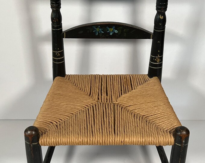 Vintage Doll/child Folk Art Ladder Back Chair, Woven Rush Seat Chair ...