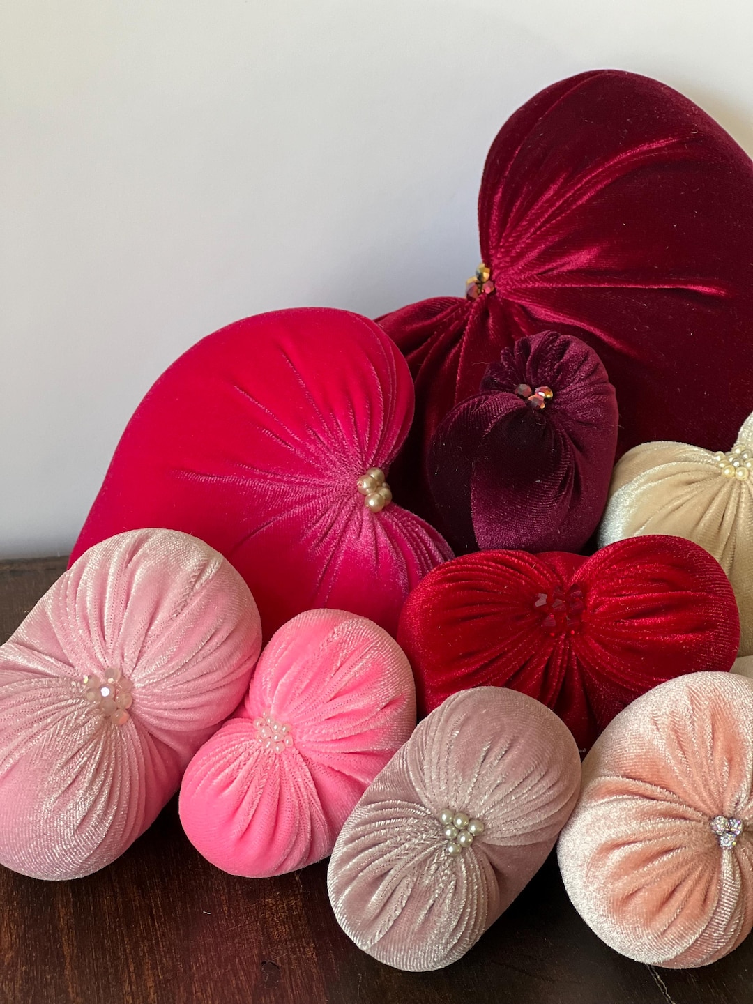 Hand Beaded Velvet Hearts, Valentine Hearts, Sweetheart Gift, Valentine ...