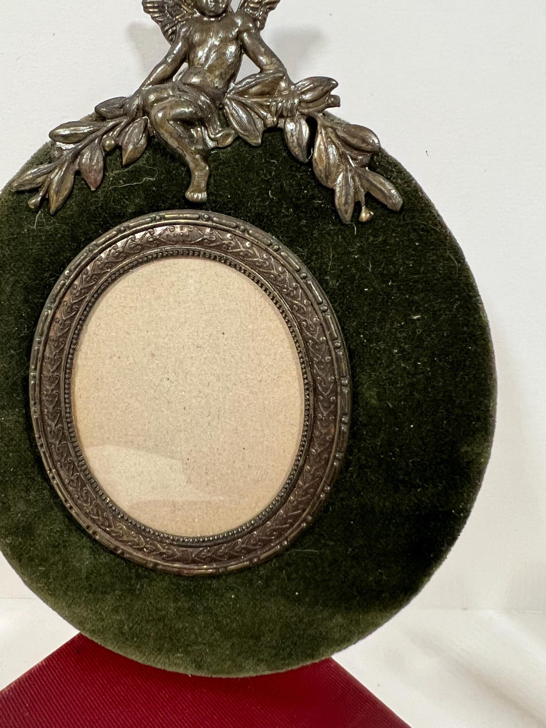 Vintage Green Velvet Hanging Picture Frame, Metal Cherub Accent - Etsy