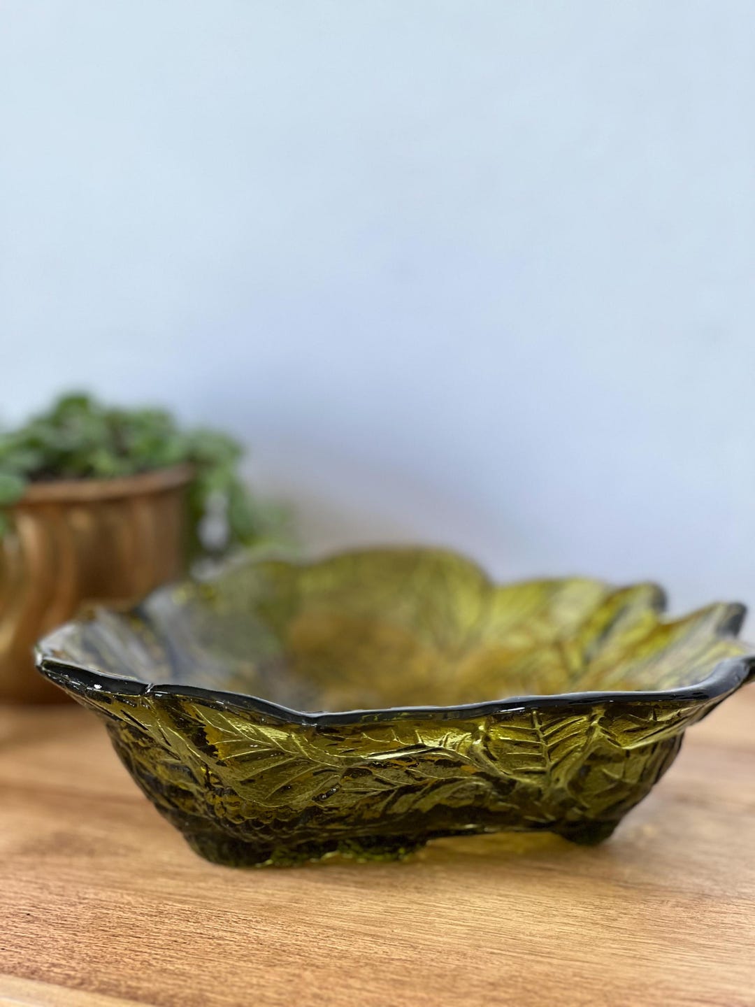 Vintage Indiana Glass Berries and Leaves, Green Trinket Dish, Candy ...