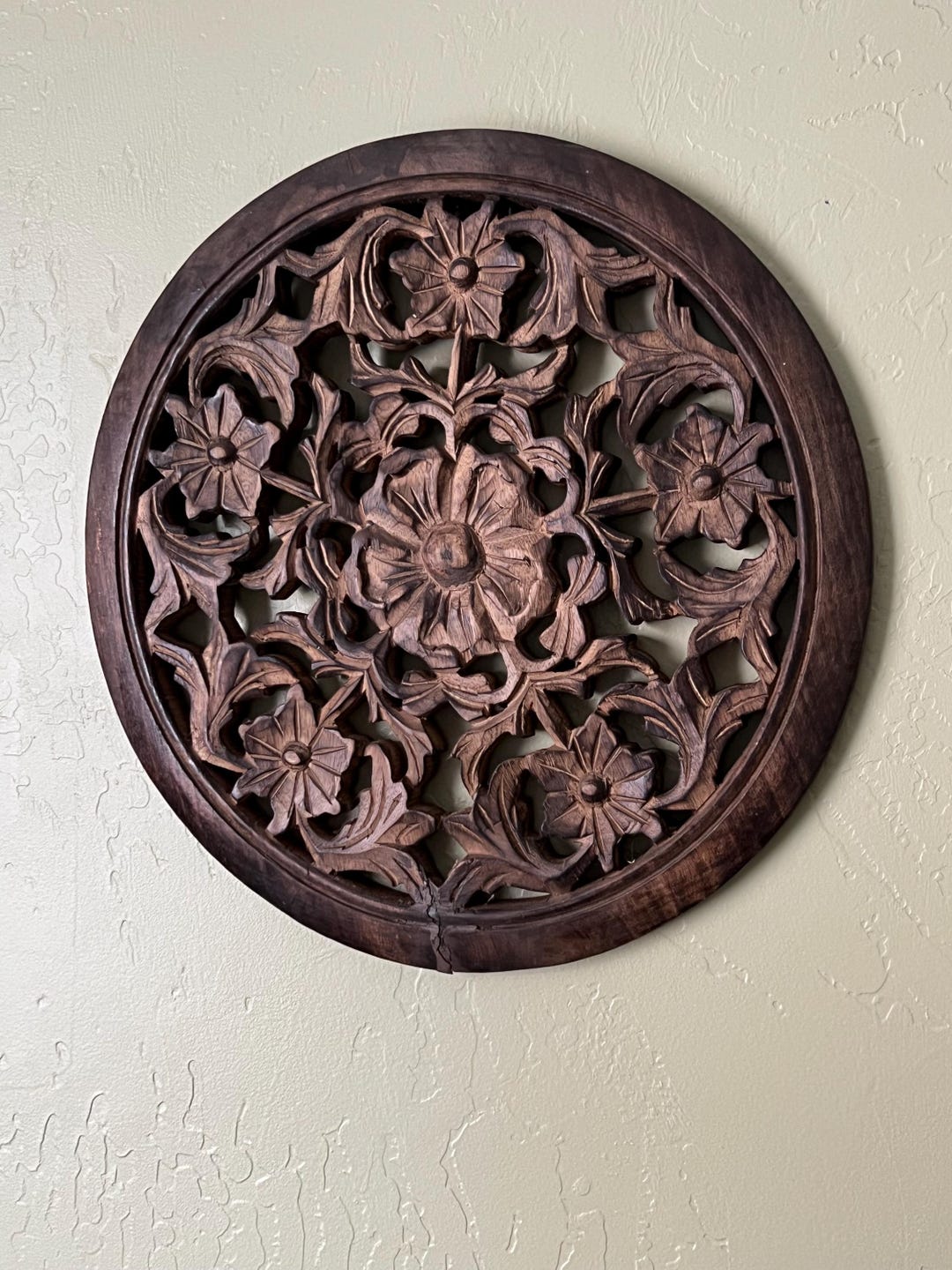 Pair of Vintage Carved Wood Wall Medallions, Wall Hangings ...